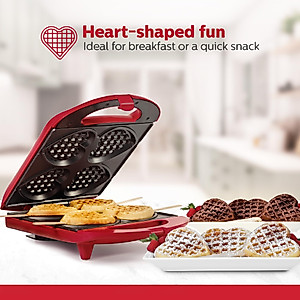 Holstein Housewares - Non-Stick Heart Waffle Maker, Red - Makes 4 Heart-Shaped Waffles in Minutes