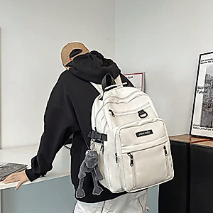 JARKJARD Cute Aesthetic Backpack Kawaii Backpack for School with Cute Pendant Casual Daypack Middle Student Travel College Bookbag for Girls Large Capacity(White)