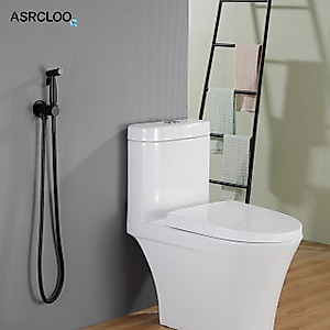 ASRCLOO Handheld Bidet Sprayer for Toilet, Hot and Cold Brass Rough-in Valve, Warm Water Handheld Bidet Attachment Set for Feminine, Pets and Baby Diaper Wash, Matte Black