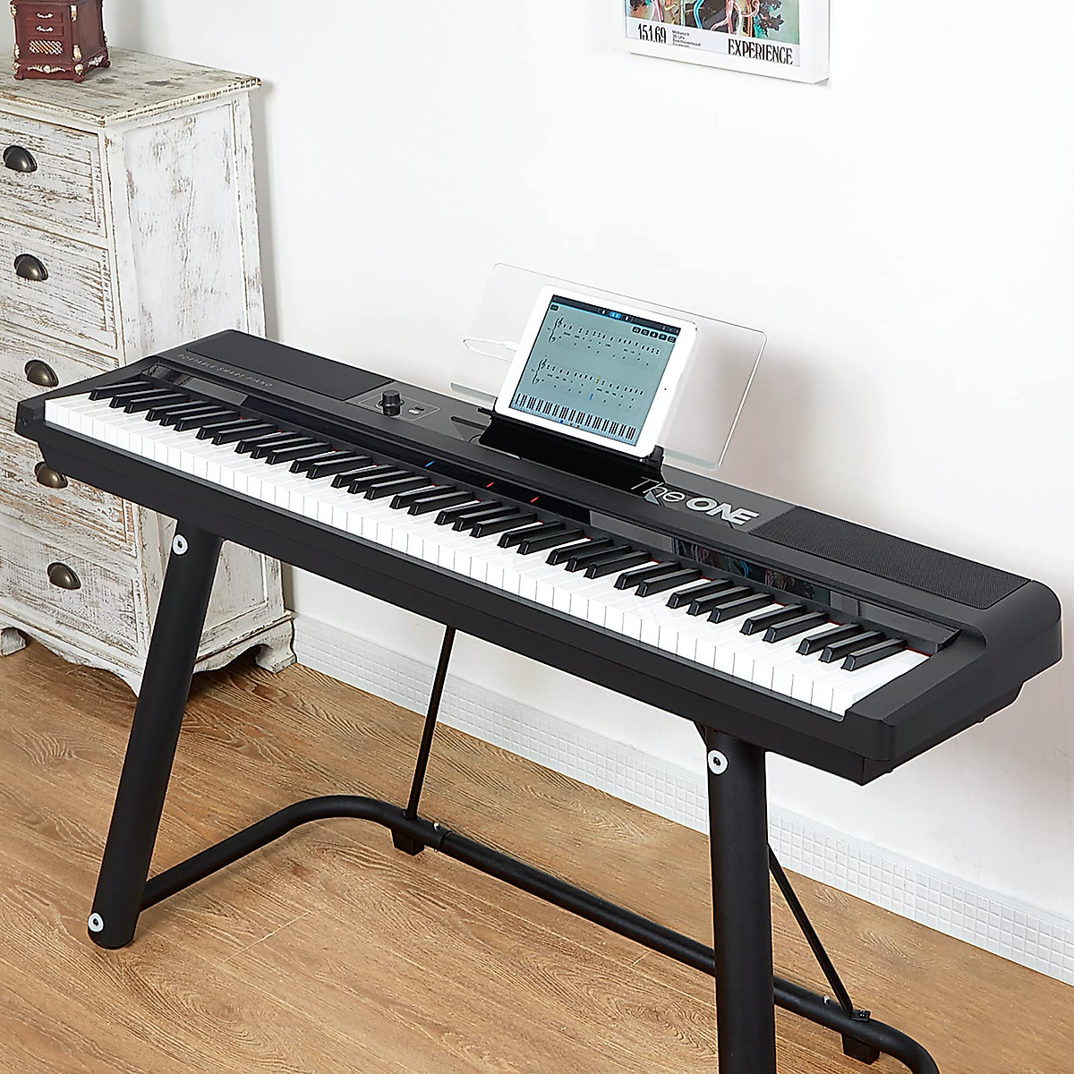The ONE Portable Digital Piano, 88 Keys Piano Keyboard with Hammer Action Keys for Beginner/Professional, Full Size Weighted Keyboard with Music Stand, Teaching LED Lights & Piano App
