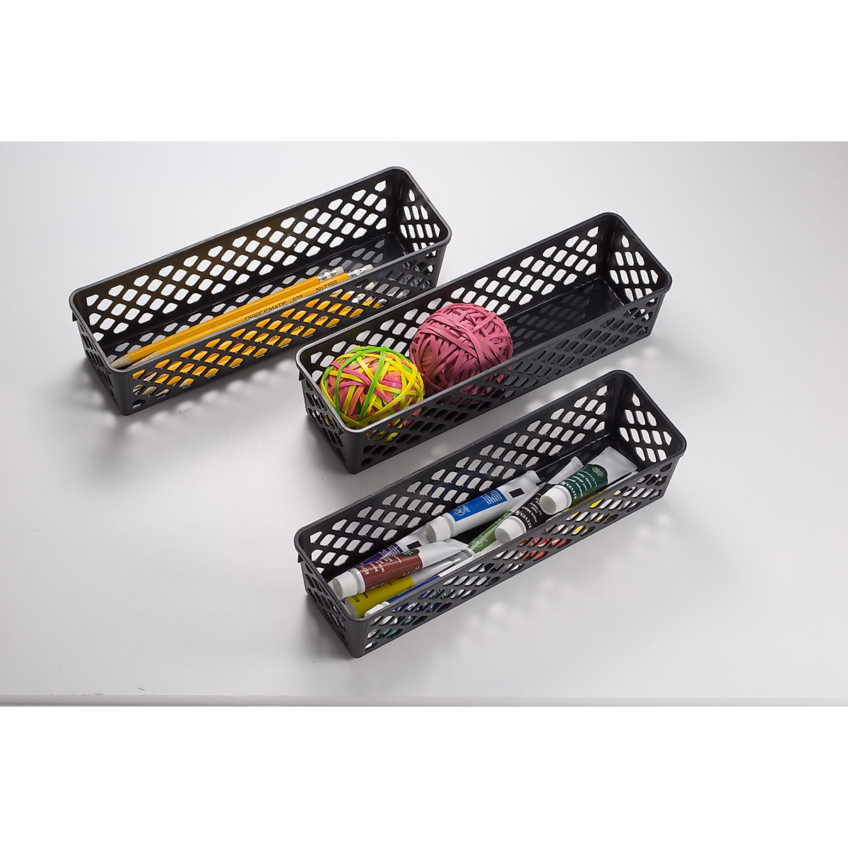 Officemate Recycled Supply Basket, Plastic, 10.13 x 3.06 x 2.38, Black, 3/Pack