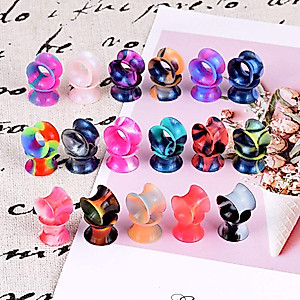 Qmcandy 60pcs Colorful Soft Flexible Silicone Tunnels Double Flared Ear Piercing Plugs Gauge 9/16 inch