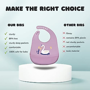 Silicone Baby Bibs with Food Catcher (Set of 3) - BPA Free Plastic, Durable and Adjustable Bib - Silicone Bibs for Babies, Toddlers, Boys, and Girls- Rubber Bibs - Silicone Baby Bibs with Pouch