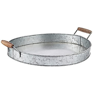 Artland Masonware Round Galvanized Metal Party Serving Tray with Wooden Handles, 19.5"" x 16"" x 2""