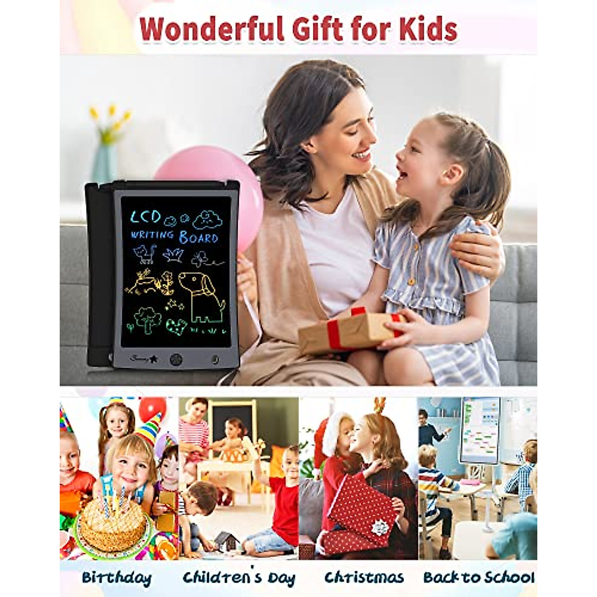 LCD Writing Tablet,Electronic Writing &Drawing Board Doodle Board,Sunany 8.5" Handwriting Paper Drawing Tablet Gift for Kids and Adults at Home,School and Office (Black)