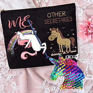 BoomBoomGifts Secretary's Day Gifts,Other Secretary Me Unicorn Makeup Bag Gifts,Other Secretary You Unicorn Gifts,Secretary Make up Bag,Other Secretary me Unicorn Mirror,Secretary Cosmetic Bag