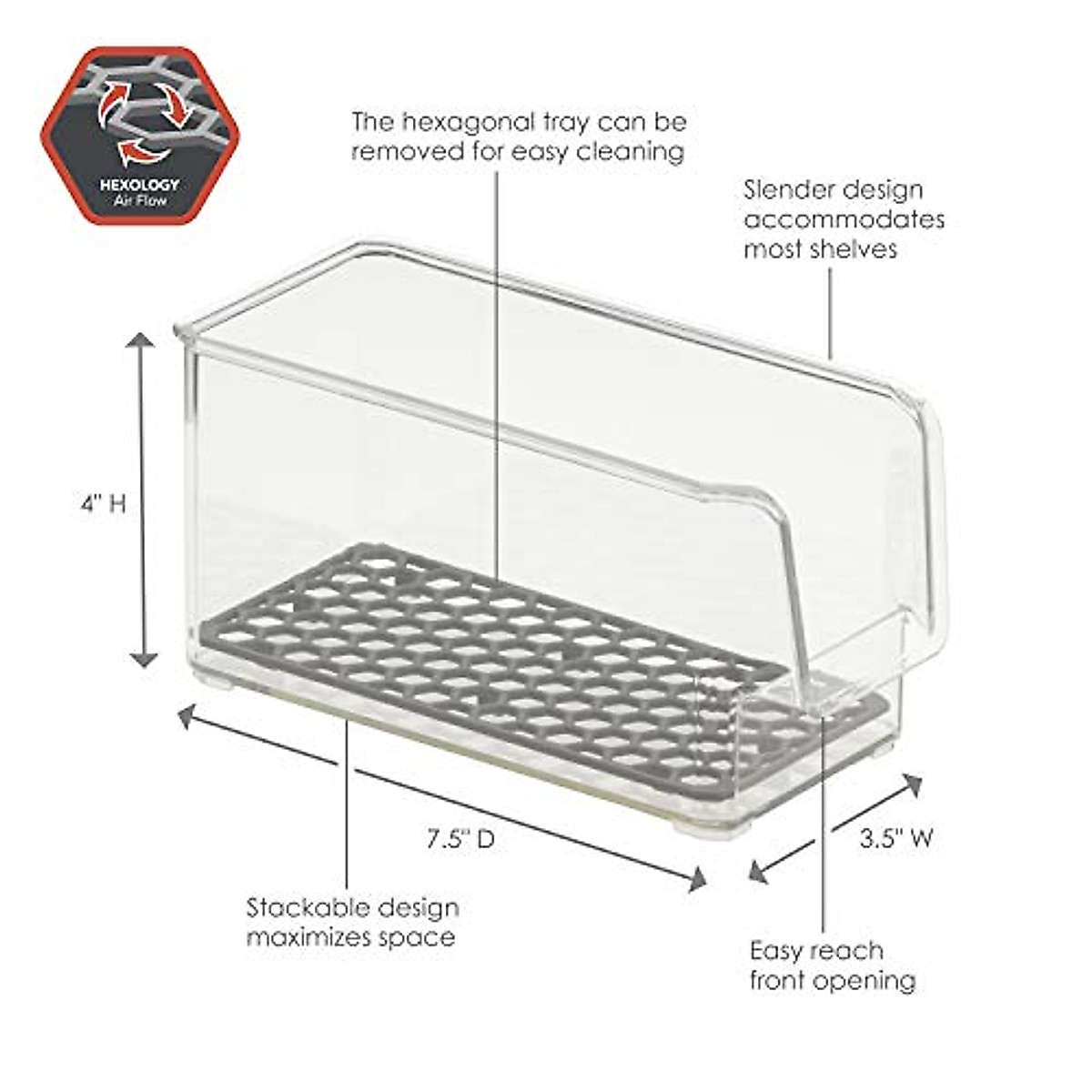 Spectrum Hexa in-Fridge Large Refrigerator Organizer Bin for Storage and Organization of Fruit Vegetables Produce and More, 8.5 x 4 x 4.25