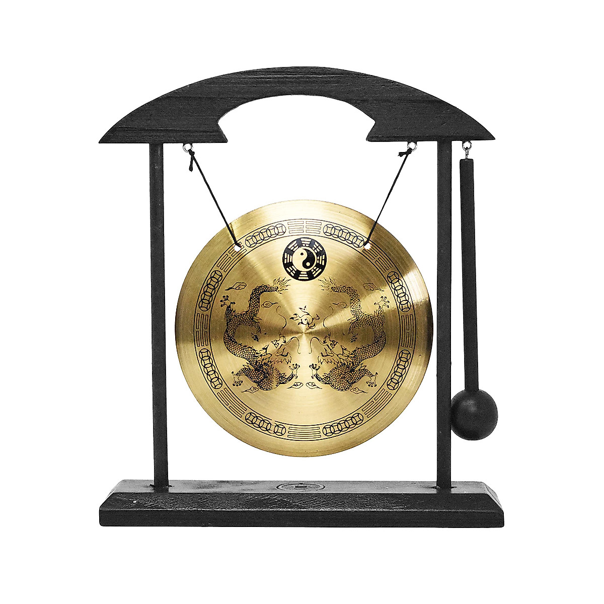 Mandala Crafts Chinese Gong - Mini Gong with Stand - Zen Art Brass Feng Shui Desktop Gong with Stand Asian Gong Bell for Home Decoration Dragon