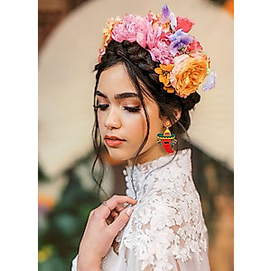 Cinco De Mayo Earrings for Women Colorful Beaded Fiesta Chill Dangle Earrings Statement Letter Drop Earrings Mexican Festival Jewelry Gifts (Chili)