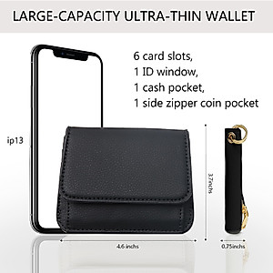 Sunpour Keychain Wallet RFID Wristlet Wallets for Women,Small Wallets Woman Key Chain Wallet with Coin Pocket and Id Window (Black)