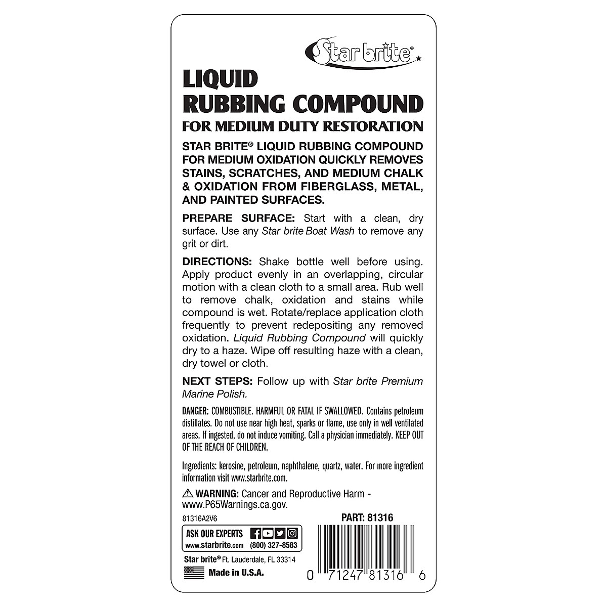 STAR BRITE Liquid Rubbing Compound For Medium Oxidation - 16 OZ (081316)