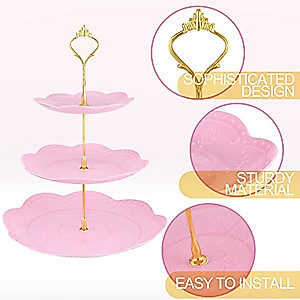 4 Packs 3 Tier Cupcake Stand Plastic Macaroon Stand Round Plastic Dessert Display Serving Tray Reusable Tea Party Stand for Wedding Birthday Tea Party(White, Pink)