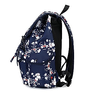 NOHCLIE Large Belt Drawstring Backpack Women Floral Casual College Bookbag Lady Travel Rucksack 15.6 inches Laptop Bag (Plum Blossom)
