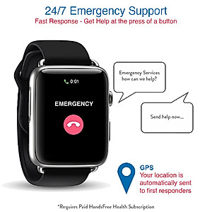 HandsFree Health Smart Watch for Seniors - Medical Alert System with GPS Monitoring, 2-Way 4G SOS Communication, Monthly Subscription