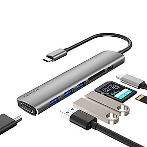 WALNEW USB C Hub with 4k HDMI,100W Power Delivery,SD/TF Reader,USB 3.0 Data Ports,7-in-1 USBC Dongle Multiport Adapter,Thunderbolt 4 Dock for Macbook Pro/Air,Mac,iPad 10,Surface,Dell XPS Laptop,Tab S7