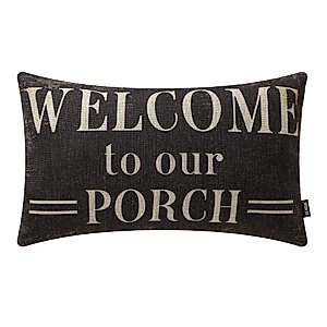 TRENDIN Decorative Throw Pillow Cover 20x12 inch Rustic Look Black Welcome to our Porch Cushion Case Rectangular Shape PL347TR