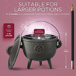 Mini Cauldron Cast Iron with Lid - Witchcraft Altar Supplies, Wicca Herbs Incense Burner, Suitable for Larger Potions