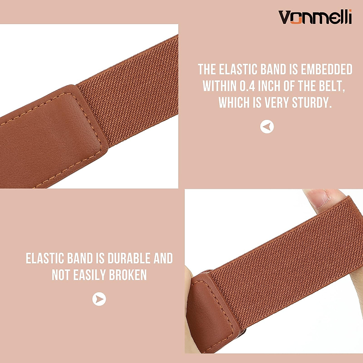 VONMELLI Wide Elastic Belts for Women Stretch Ladies Waist Belt Fashion Gold Buckle, Vintage Thick Brown Womens Belts for Dress, S