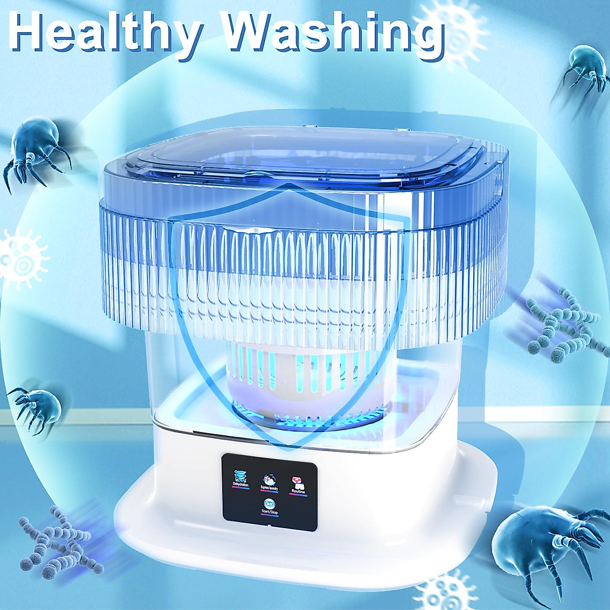 Portable Washing Machine, 10L Mini Washer and Dryer Foldable Washer Machine, Small Washer, Bucket Laundry Machine with Deep Cleaning for Baby Clothes, Underwear, Socks, RV, Grey