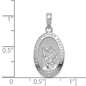 Solid 14k White Gold Catholic Patron Saint Christopher Medal Pendant Charm 25mm