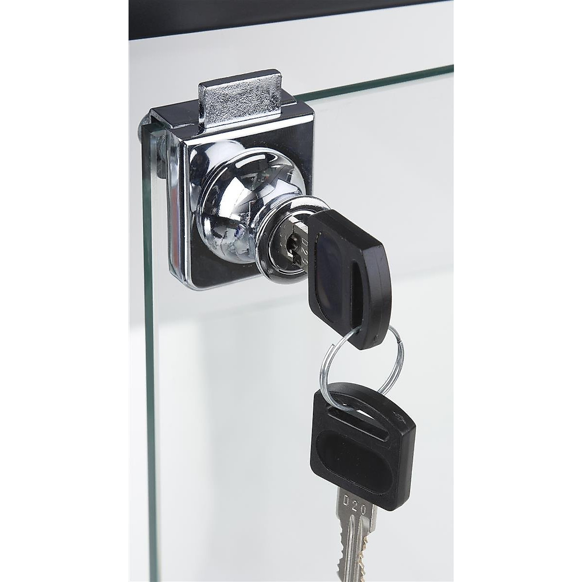 Displays2go Glass Showcase Towers, Tempered Glass Shelves, LED Lighting – Clear, Black (LESC5578BK)