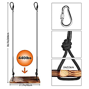 Tree Swing Seat,ATFWEL Carbonized Hanging Swing Seat with Adjustable Rope for Adult Kids Garden,Yard,Indoor,Outdoor Durable Wooden Swing Can Withstand 440LB (17.7x7.9x1.0 inch)