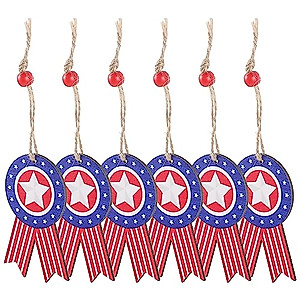 LOGOFUN 12 Pcs 4th of July Medal Hanging Ornaments Patriotic Wooden Pendant Independence Day Party Decorations