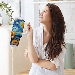 RPLIFE Starry Night Sunflowers Blue Stainless Steel Coffee Cup, Insulated Tumblers, Tumblers for Women