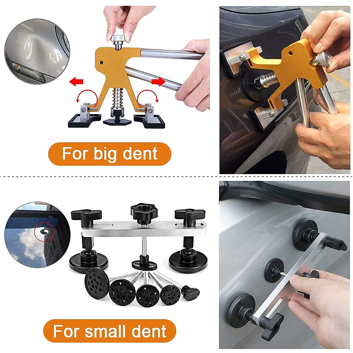 YOOHE Paintless Dent Repair Kit - Car Dent Puller Kit with Adjustable Golden Dent Lifter Puller and Bridge Dent Puller for Car Body Hail Dent Removal Dent Remover Automobile Body Repair