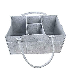 TOFOAN Baby Diaper Caddy Organizer with Removable Inserts,Thickened Felt Nursery Basket,Baby Diaper Bag Organizer with Detachable Dividers,Baby Diaper Caddy Organizer for Changing Table,Car - Grey