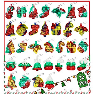 MEZHOBBY 32Pcs Christmas Mini Pop Keychain, Fidget Toys Bulk for Party Favors Supplies, Goodies Bag Stuffers Bulk, Xmas Gift for Kids, Boys, Girls