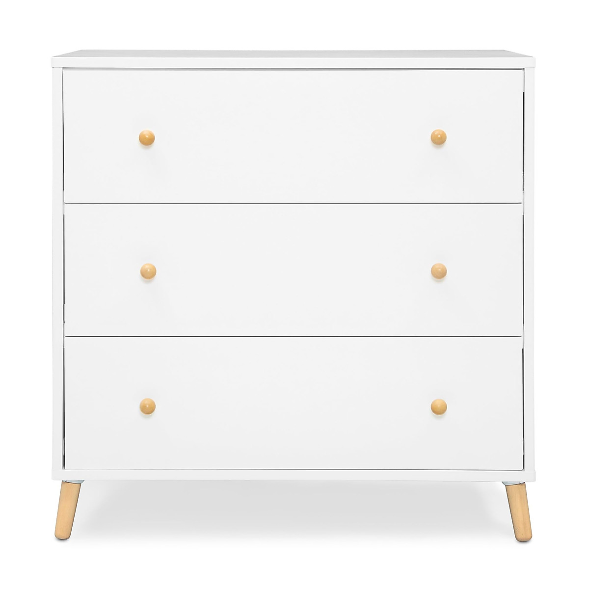 Delta Children Essex 3 Drawer Dresser with Interlocking Drawers, Bianca White/Natural