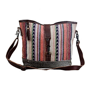 Myra Bag Multicolored Shoulder Bag Upcycled Cotton & Cowhide Leather S-2857