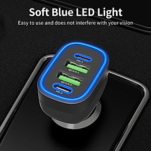 USB C Car Charger, Meagoes 72W 4 Ports Super Fast Automobile Charger Compatible for iPhone 15 Pro/Max/14/13/12/11/iPad Air, Samsung Galaxy S24/S23 Plus/Ultra/S22 Type C Cigarette Lighter USB Charger