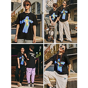 Laixton Men's Graphic Oversize Shirt Unisex Streetwear Casual Tunic Tops Loose Harajuku Aesthetic Tee Shirts