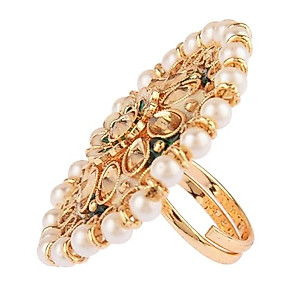 Efulgenz Indian Bollywood Traditional Antique Round Crystal Kundan Adjustable Big Ring Finger Jewelry for Women