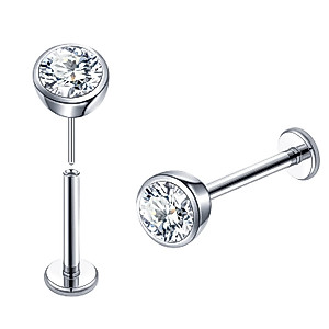 VOJO Flat Back Stud Earrings 20G G23 Titanium CZ Hypoallergenic Threadless Cartilage Piercing Jewelry for Women (20G, White CZ)