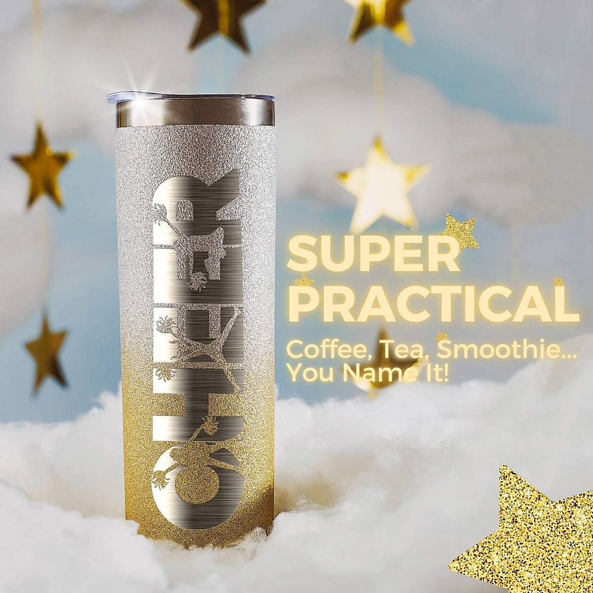 Onebttl Cheerleader Glitter Tumbler Gifts For Girls - Cheer - 20oz/590ml Stainless Steel Insulated Tumbler with Straw, Lid - Gift for Cheerleading, Coach or Cheer Squad - (Gold-Silver Gradient)