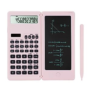 LveSunny Scientific Calculators for Middle School & High School, Solar and Battery Power with Notepad for School，10 Digits Digital with Erasable Writing Board Math Calculator (Pink)