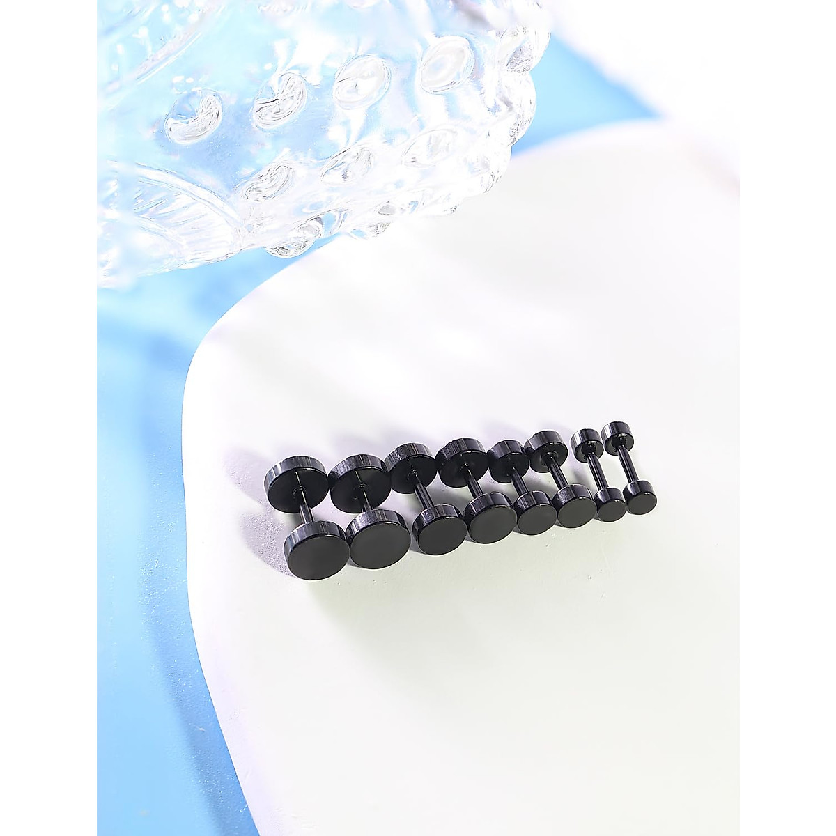 Cisyozi 18G Black Flat Back Studs Earrings for Women Men Fake Faux Gauges Earrings 18 gauge Stainless Surgical Steel Screw Back On Cartilage Tragus Helix Lobe Earrings Stud Set Piercing Jewelry Girl