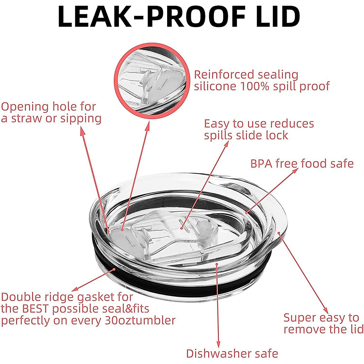 20 oz Tumbler Lids Replacement, Skinny Tumbler Lid Replacement Tumbler Cup Lids for Tumblers Spill Proof, Compatible with Yeti Rambler and More Tumbler Cups (10 Pack) (Black or clear - Assorted)