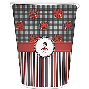 YouCustomizeIt Personalized Ladybugs & Stripes Waste Basket - Single Sided (White)