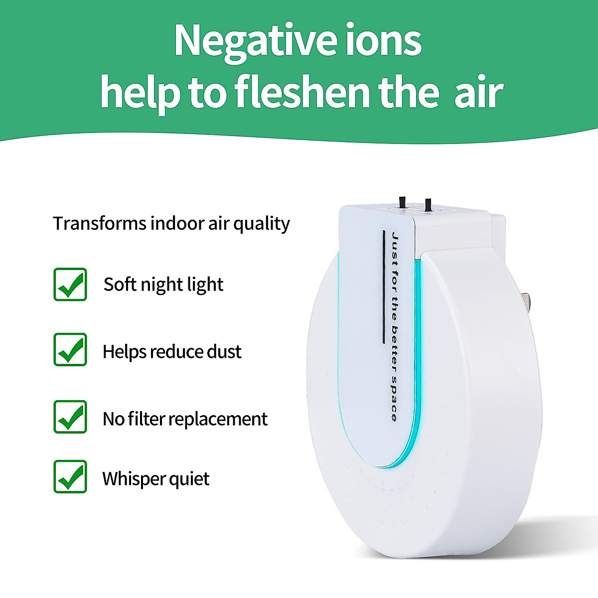 Negative Ion Plug-in, Home Portable Negative Ion Generator, Anion for Rooms With Odor and Smoke, Usually Used in Bedrooms, Pet Rooms, Toilets, Garages, Small Rooms.