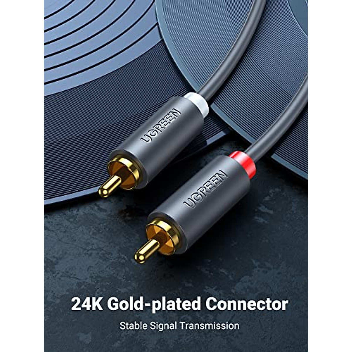 UGREEN RCA Cable, 6FT 2RCA Male to 2RCA Male Stereo Audio Cable Gold Plated Car Audio Subwoofer Adapter Dual Shielded Red and White Cord for Home Theater Amplifier Hi-Fi System Car Audio Speaker