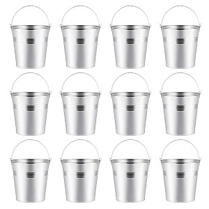 NUOBESTY Small Buckets for Party Favors Serving Buckets, Mini Metal Bucket Set 12Pcs, Mini Tinplate Buckets, Ice Buckets, Snack Buckets for French Fries Planting Flowers Candies