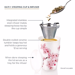 Tea Forte Kati Cup Hanami, Ceramic Tea Infuser Mug with Lid for Steeping Loose Leaf Tea, 12oz Ceramic Tea Infuser Cup for Tea Lovers, Tea Gifts