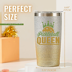 Onebttl Pickleball Gifts for Women - Insulated 20oz Stainless Steel Travel Tumbler with Straw and Lid - Queen of the Pickleball Court