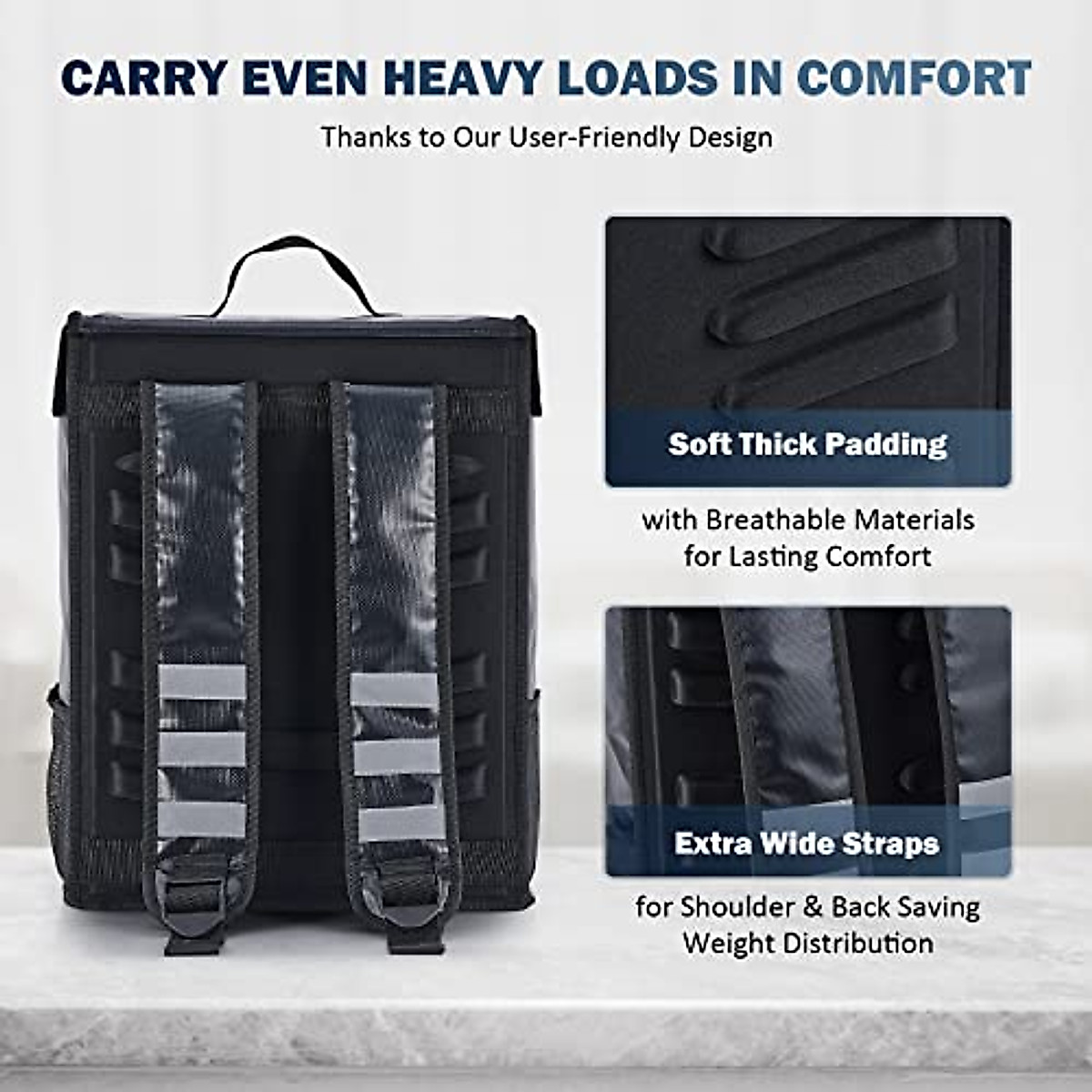 CO-Z 35L Food Delivery Backpack, Insulated Hot Pizza Catering Thermal Backpack, Cooler Backpack with 3 Dividers and Cup Holders, Waterproof Hot Cold Grocery Backpack for Uber Eats, Camping & Beach