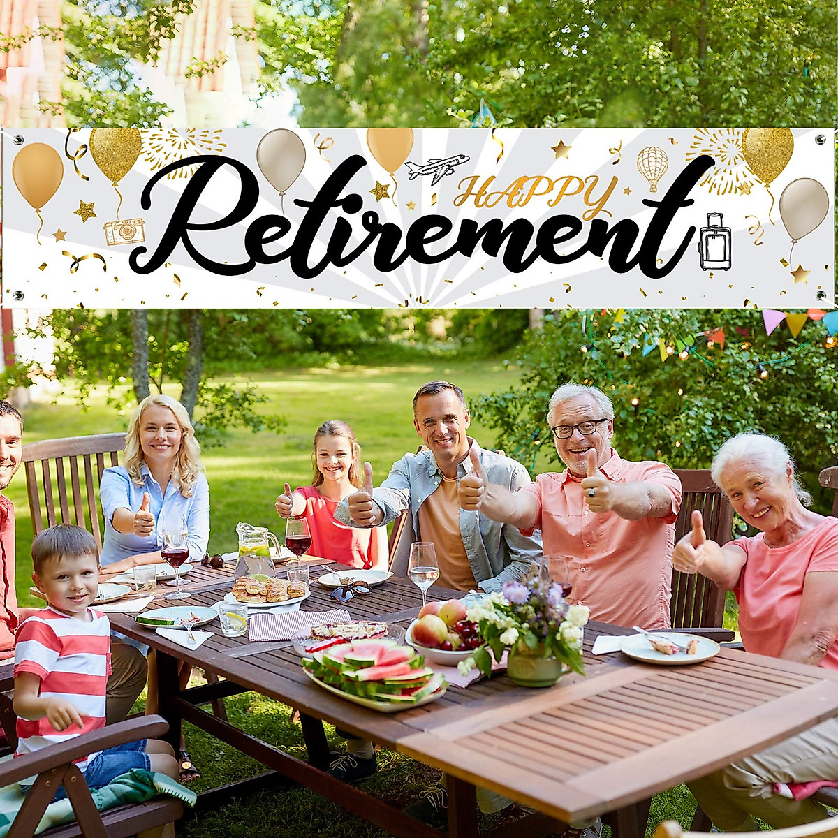 Retirement Banner Horizontal Large Retirement Sign Banner Fabric Retirement Yard Sign Backdrop for Retirement Party Photo Booth, 72.8 x 15.7 Inch