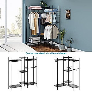 finetones Wire Garment Rack, Multi-Purpose Wire Clothes Rack with 5-Tire Storage Shelf, Heavy Duty Freestanding & Adjustable Wardrobe Closet With Large Metal Shelves For Hanging Clothes, Shoes